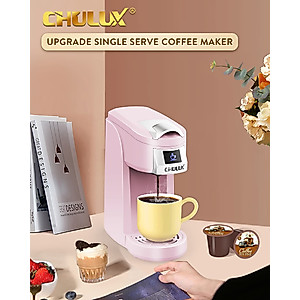 CHULUX Upgrade Single Serve Coffee Maker for K Cup & Ground Coffee, Pink Mini Single Cup Coffee Machine with One Touch Function, Fast Brewing in Minutes