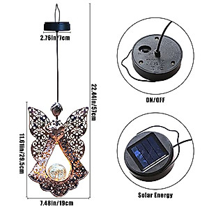 GOODME Hanging Solar Lights Outdoor Waterproof LED Solar Lantern Metal Angel Memorial Gift with Crackle Globe Glass Decoration for Porch,Patio,Yard,Garden