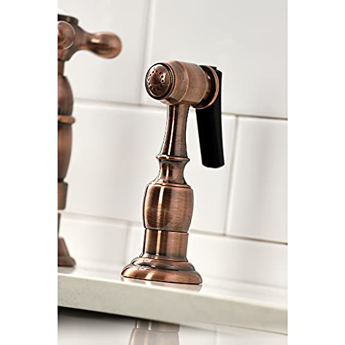 Kingston Brass KS127AXBSAC Heritage Bridge Kitchen Faucet, Antique Copper, 11.19 x 8.56 x 13.13