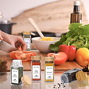 CUCUMI 12 Pcs Spice Jars with Labels and Bamboo Lids, 4oz Empty Square Spice Bottles with Shaker Lids, Collapsible Funnel, Chalk Pen, Seasoning Containers for Spice Rack, Drawer, Cabinet