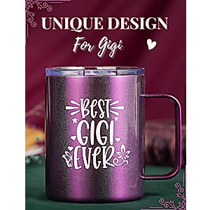 Onebttl Gigi Christmas Gifts for Grandma, Insulated Stainless Steel Coffee Mug with Lid and Handle, Birthday, Mother's Day gifts, Shimmering Purple, (12 oz) Best Gigi Ever