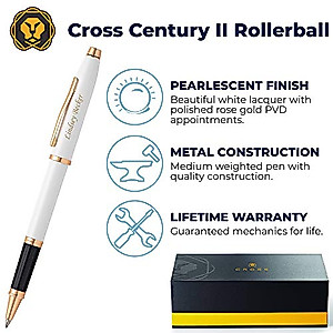 Dayspring Pens Engraved Cross Pen | Personalized Cross Century II Pearlescent White Lacquer Rollerball Pen. Custom Engraving Shipped in One Business Day.