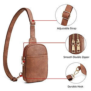 CORALDAISY Sling Bag for Women Fanny Pack Crossbody Bags for Women Vegan Leather Small Cell Phone belt bag for Travel Purse hobo bags Gifts for Her brown