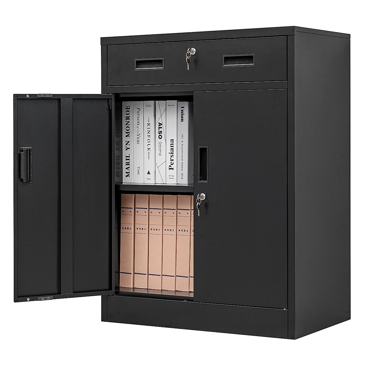 iDEKAI Metal Storage Cabinet with Lock, 39" Garage Storage Cabinets with Lockable Drawers and Adjustable Shelves,Tall File Cabinet, Tool Cabinet for Office,Home,Garage,Gym,School (White)