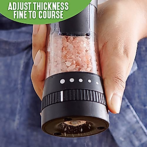 GreenLife Salt and Pepper Grinder Set, Mess-Free Ratchet Mill, Adjustable Coarseness and Easily Refillable, Black and White
