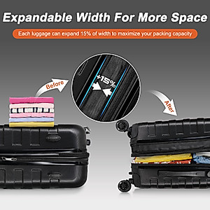 ZenStyle Hardside Expandable Luggage with Spinner Wheels, 21 Inch Carry On Luggage Airline Approved, Lightweight Travel Suitcase with Height Adjustable Handle (Black)