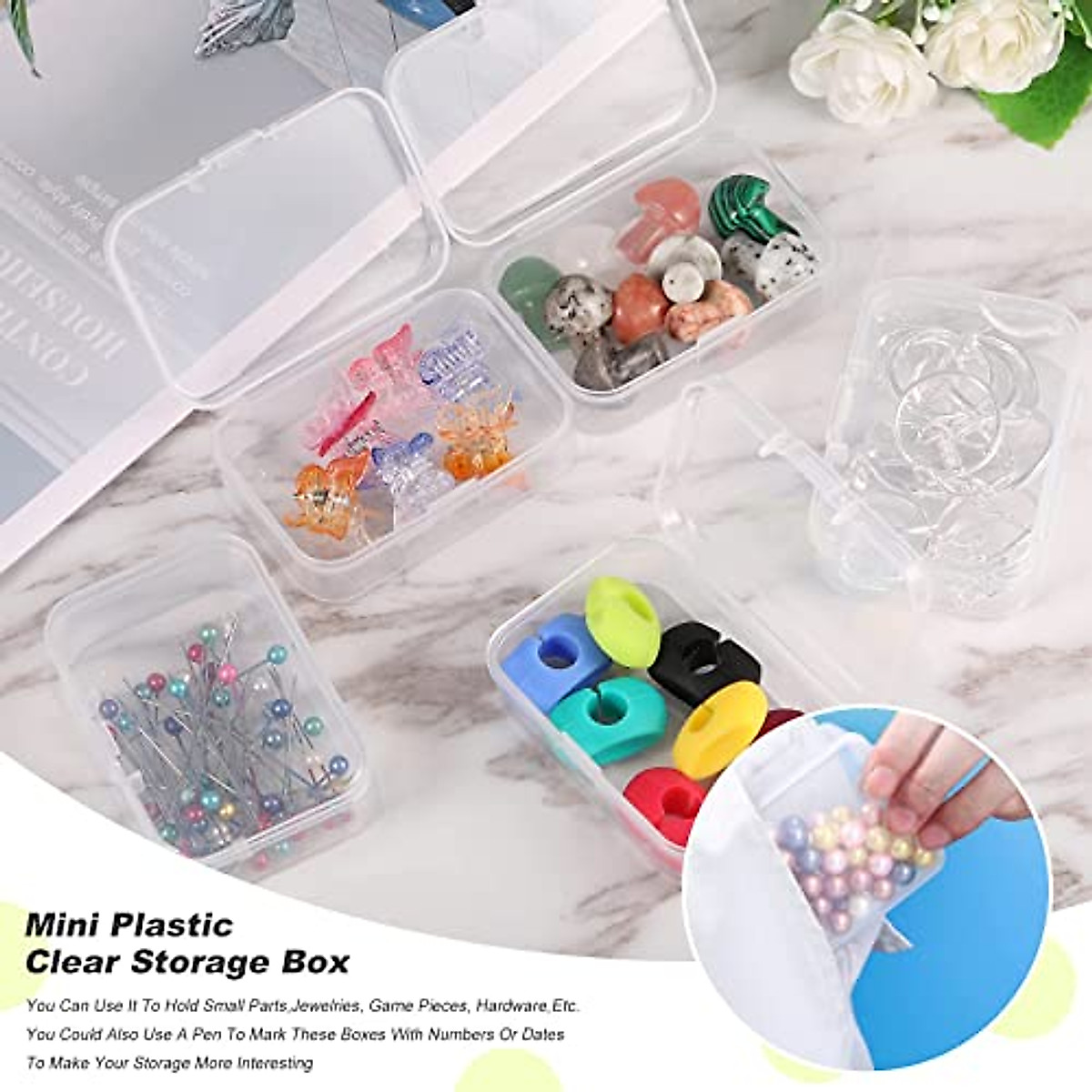 6Pcs Clear Plastic Beads Storage Containers Boxes Mini Storage Containers Box Clear Storage Small Plastic Containers with Lids for Small Items Beads Business Cards Pills Beads Jewellery Craft Items
