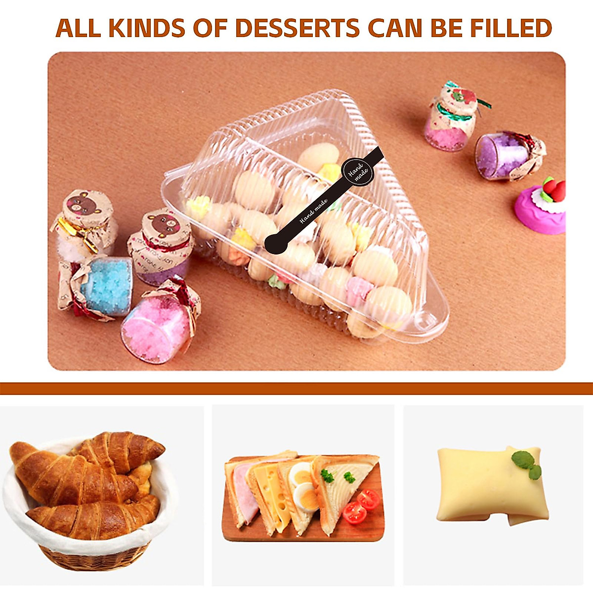 SVICCOOKQ 200 Pcs Cake Slice Containers,Cake Slice Boxes,individual cake slice containers with 200 sets of cake stickers for Cheesecake Small Pies Snack Dessert