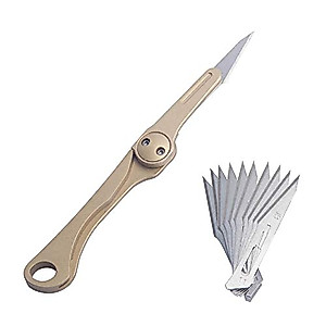 ILEAF Brass Daily Mini Pocket Folding Utility Knife with Key Ring and 10 Replaceable Quick Change Blades, Ultra Compact and Lightweight