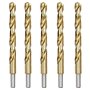 DRILLFORCE (5 Pcs) 1/2 in. x 6 in. HSS Titanium Coated Drill Bits, Jobber Length, Straight Shank, Metal Drill for General Purpose (1/2)