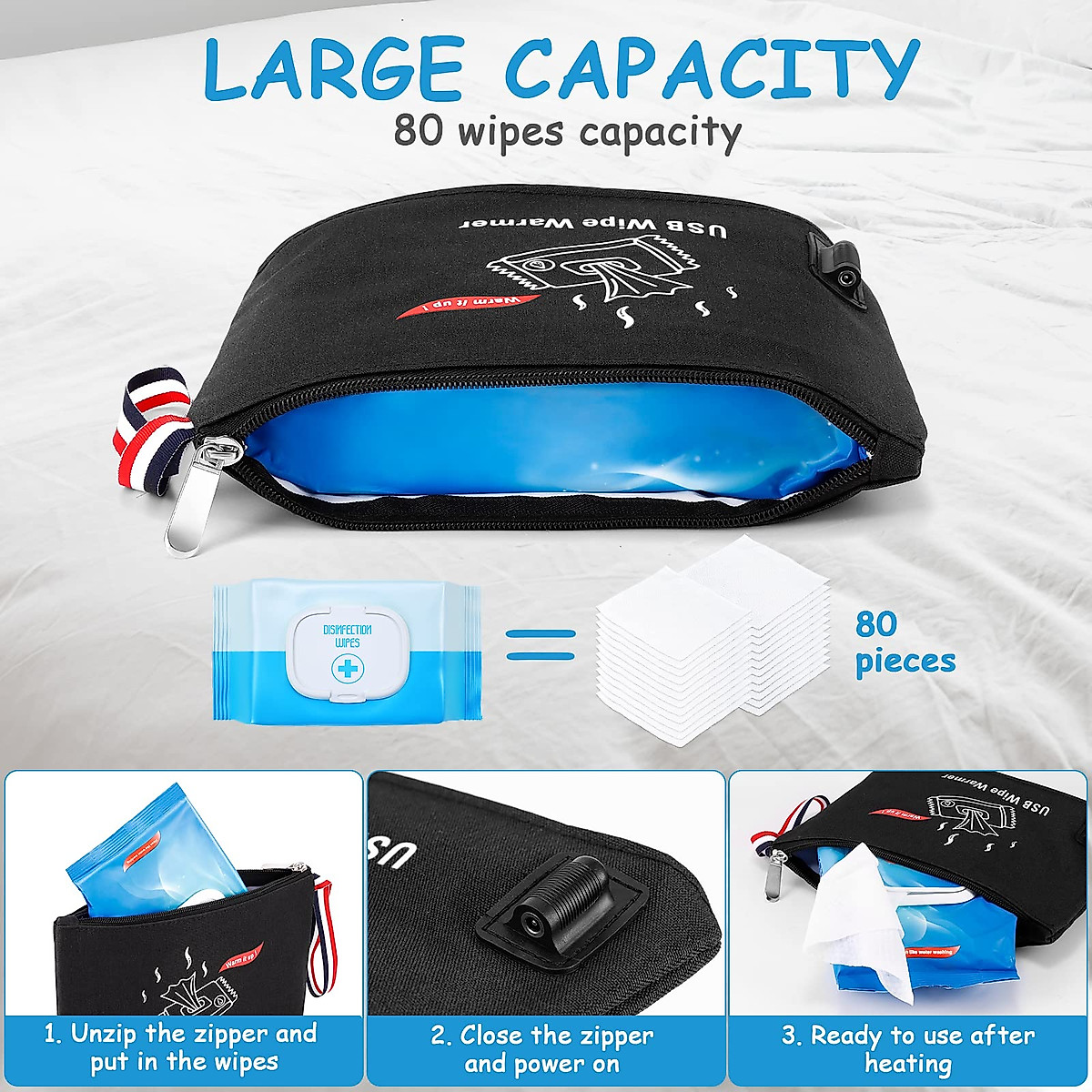 USB Baby Wipe Warmer, DDSKY 12V Portable Car Wipes Heater Warmer Baby Wipes Thermostat Heating Bag,Baby Infant Wet Wipes Warmer Bag for Travel and On The Go,9.45 x 6.3 inch