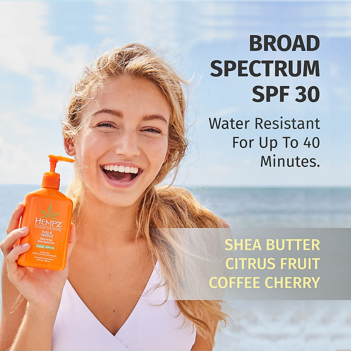 Hempz Yuzu & Starfruit Daily Herbal Lotion with Broad Spectrum SPF 30 - Fragranced, Paraben-Free Sunscreen and Moisturizer with 100% Natural Hemp Seed Oil for Women - Premium Skin Care Products