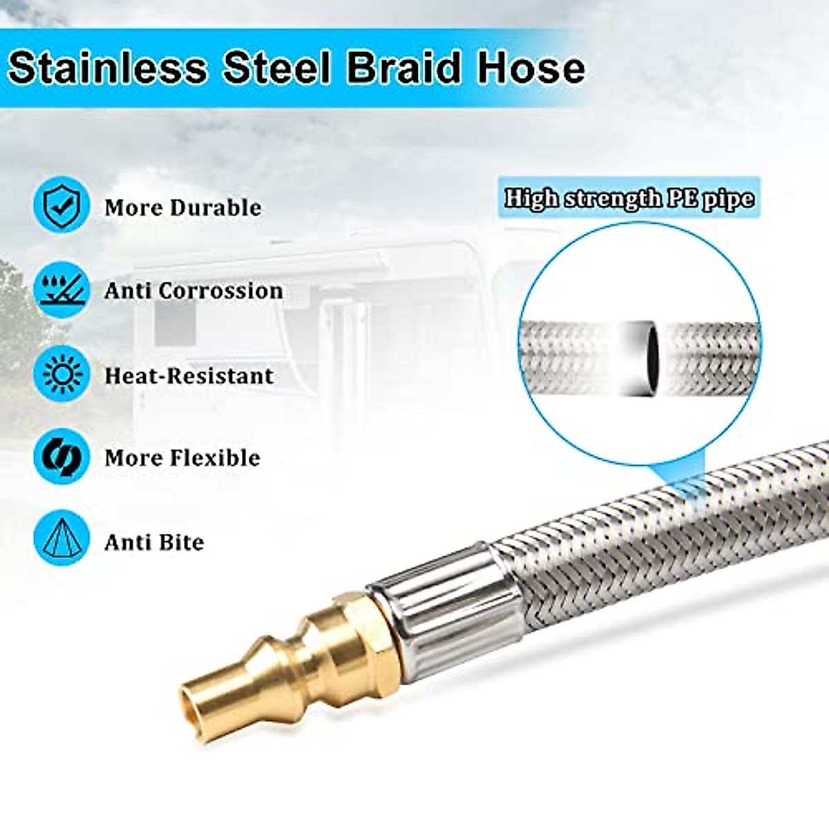 TIPHOPE 1/4'' Quick Connect Propane Hose for RV to Hook Up Portable Camping BBQ Grill,12FT Stainless Steel Braided LP Propane Hose Connects 1LB Portable Appliance to RV 1/4" Female Quick Disconnect