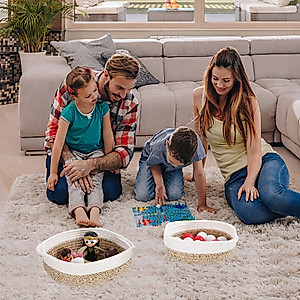 VIEIRO Storage basket set of 5 100percent cotton rope woven small baskets, household storage bins with handles, used for nursery supplies, clothes/toys/keys/books/cosmetics/woven storage basket,Brown