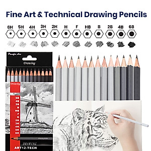 Pacific Arc Premium Graphite Drawing Pencils for Artists, Tech Pack - Professional Pencils for Drawing, Drafting, Sketching and Shading 12 Pk. - Great Non Toxic Art Supplies Set for Adults and Kids
