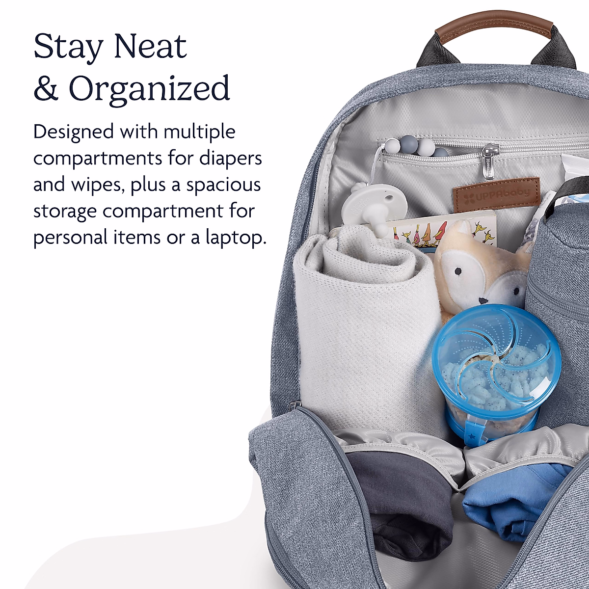 UPPAbaby Changing Backpack/Multiple Storage Compartments/Stroller Strap Attachment/Bottle Insulator and Changing Pad Included/Greyson (Charcoal Mélange/Saddle Leather)