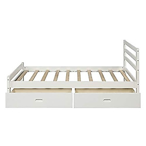 Harper & Bright Designs Full Bed Frame with Drawers, Kids Platform Full Bed with Storage, Solid Wood, No Box Spring Needed (White,Full)