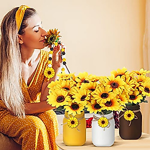 13 Pcs Mason Jar Table Centerpiece Faux Sunflower and Lemon Kitchen Decor and Accessories and Beaded Garland Spring Summer Farmhouse Decoration for Home Kitchen Tiered Tray Decor (Sunflower Style)