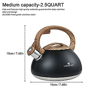 Whistling Tea Kettle Stainless Steel Teapot, Teakettle for Stovetop Induction Stove Top, Fast Boiling Heat Water Tea Pot 2.2 Quart(Black)