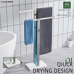KOKOSIRI Bathroom Towel Rack 2-Tier Standing Towel Racks with Marble Base Freestanding Towel Bars Bath Towel Hook Robe Hook Coat Hook Brushed Nickel THS0001-BR+B1010BR-P2