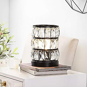 SAFAVIEH Lighting Collection Alva Modern Farmhouse Glam Black Crystal Petite 9-inch Bedroom Living Room Home Office Desk Nightstand Round Table Lamp (LED Bulb Included)
