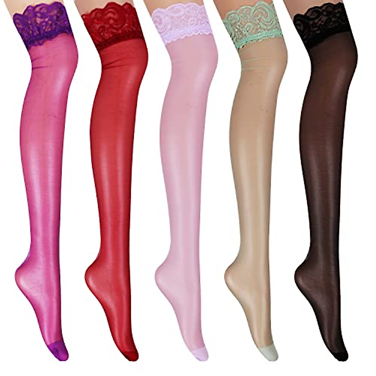 Suluia Sexy Lace Thigh High Stockings for Women Lingerie Tights Pantyhose Hosiery with Lace Top Elastic Band Stay Up Nylon Over the Knee high Sheer Stockings Silk Thigh Highs Socks Gifts, Black Lace