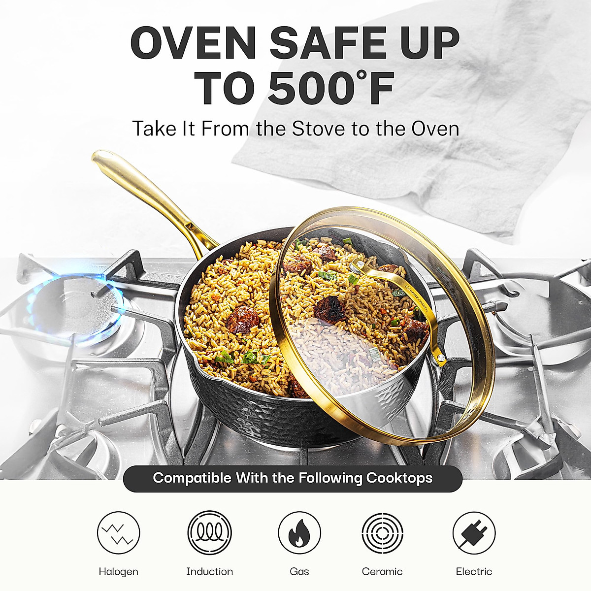 Granitestone 15 Pc Ceramic Pots and Pans Set Non Stick, Kitchen Cookware Sets, Pot and Pan Set, Ceramic Cookware Set, Non Stick Pots and Pan Set with Induction Cookware, Dishwasher Safe, Black