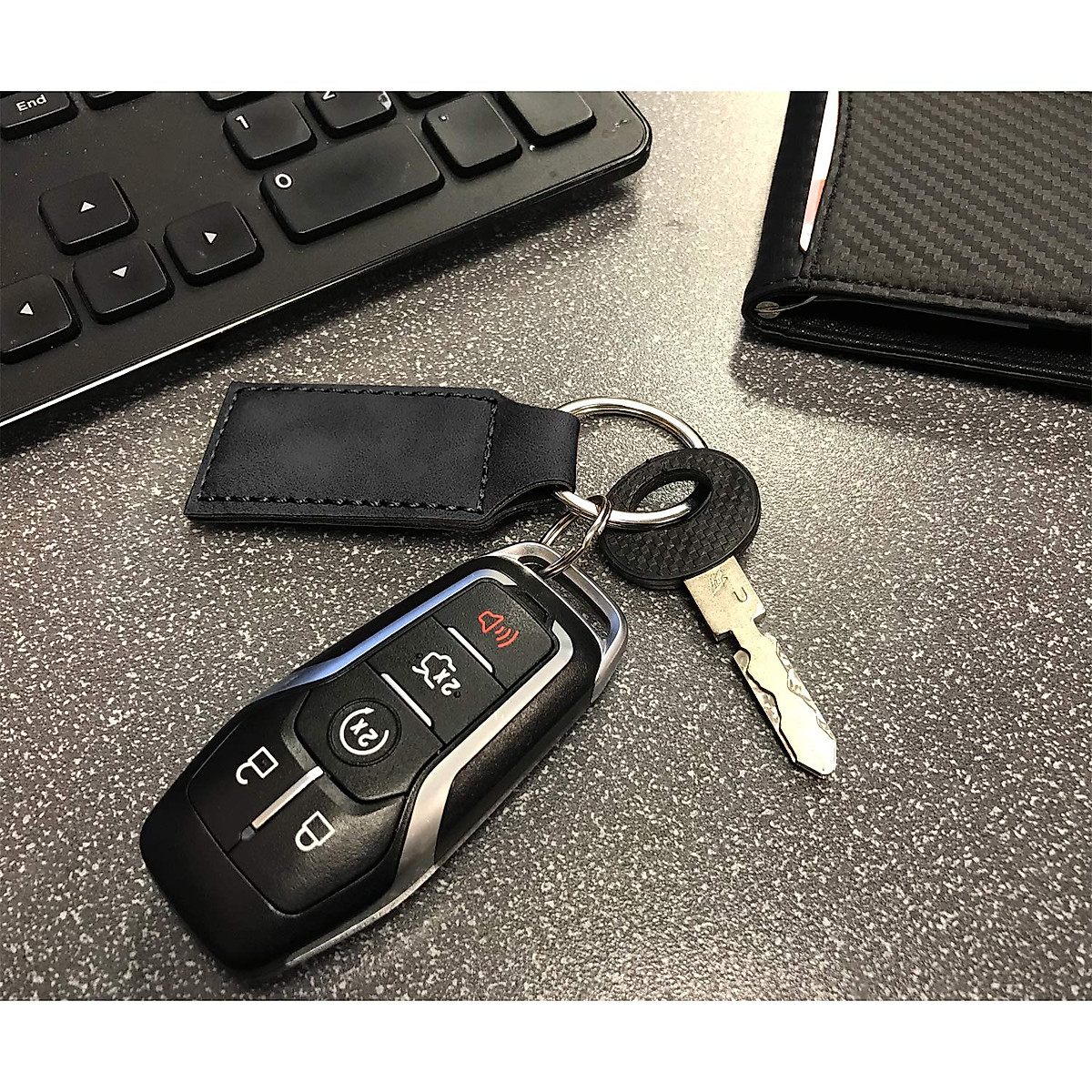 iPick Image Compatible with Honda Insight Rectangular Black Leatherette Key Chain