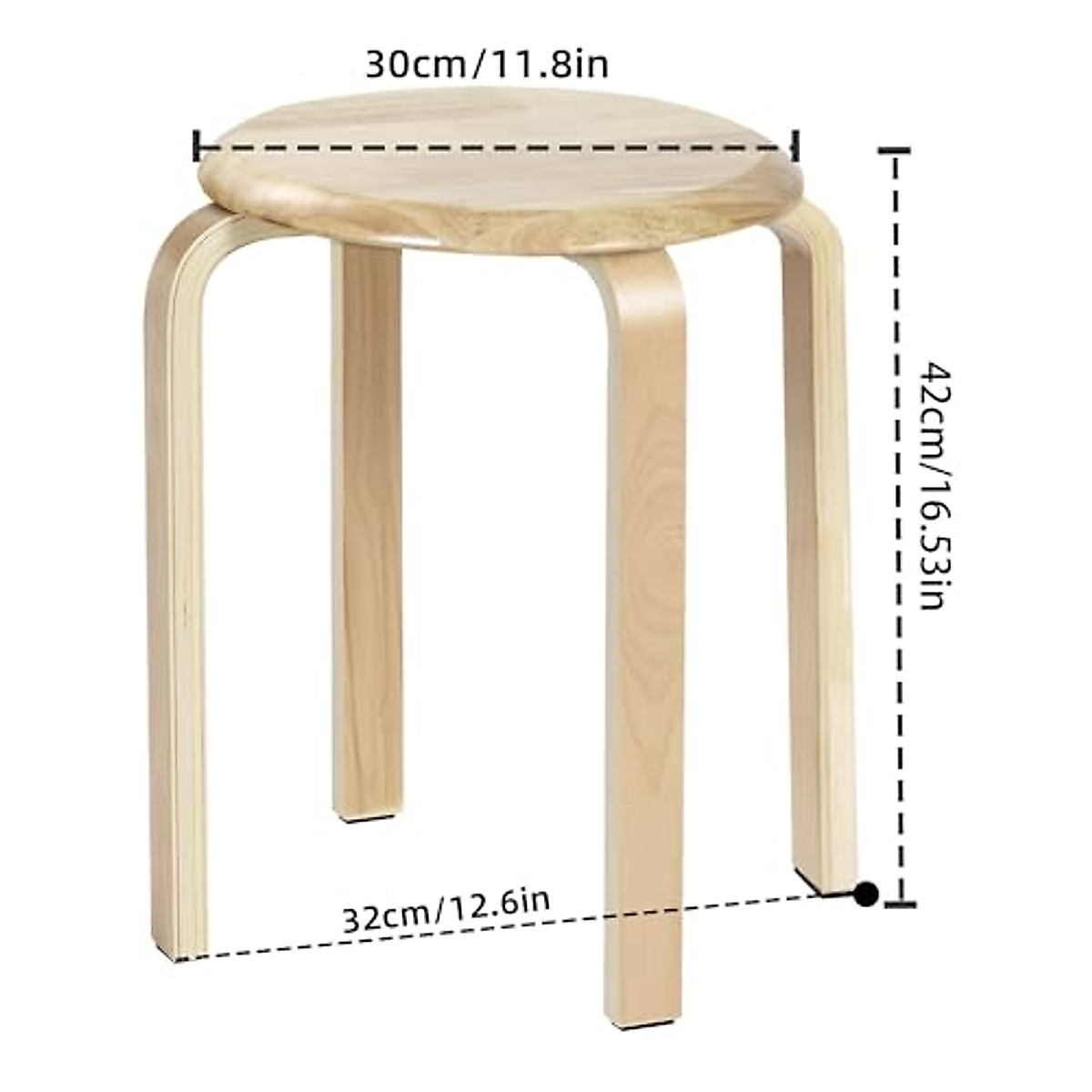 Yawinhe Wood Stools, Portable Barstools with Round Top, Anti-Slip Felt Pad, Stackable Stool Chairs, for Dinning, Living Room, Class Room, 11.8''Lx11.8''Wx16.53''H, Natural, 2-Pack, UDS001N-2