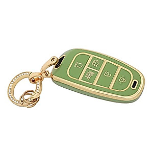 Key Fob Cover for Hyundai with Keychain Soft TPU Car Key Case Cover Compatible with Hyundai Sonata Santa fe Tucson (Green)