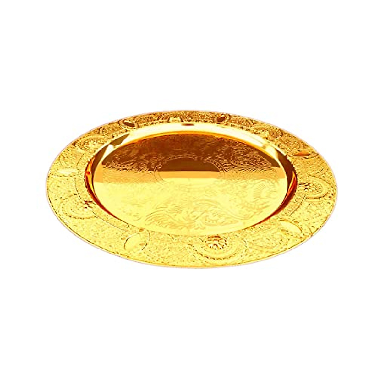 ROMENDIR Turkish Ottoman Coffee Tea Round Tray,Storage Tray,Cosmetic Ornament Organizer,Gold
