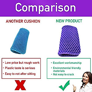 Gel Seat Cushion for Long Sitting Double Thick Gel Seat Cushion with Non-Slip Cover Gel Seat Cushion for Pressure Sores Breathable Honeycomb Cushion for Office Chair Wheelchair to Relief Sciatica Pain
