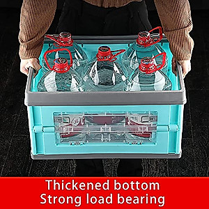 Azure Sky Foldable Storage Boxes with Lids Side Opening Collapsible Plastic Storage Bins Organizer Containers Baskets Cub with Cover,Portable Stackable Utility Crates Storage Box (Blue, 30L) 1-pack