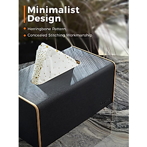 Cloudever Tissue Box Holder Cover Rectangular, Modern PU Leather Decorative Tissue Holders Organizer-Starry Black