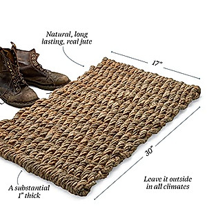 Kings County Tools Jute Rug | Woven Door Mat | Natural Fiber Jute Entry Rug | Reversible Indoor & Outdoor Doormat | Hand Braided | Safe for Decking | Soft & Durable Burlap Rag Rug Runner | 30" x 17"