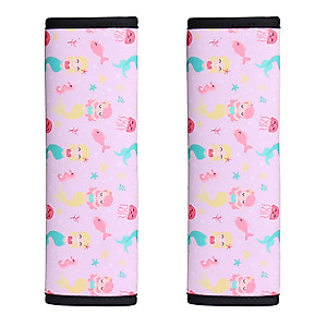 2 Pack Seat Belt Covers for Kids, FRRIOTN Soft Comfort Seat Belt Cushion for Children, Cute Cartoon Pattern Car Seat Belt Pads Cover for Girls and Boys (Pink Mermaid)
