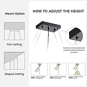 ShiJia Moooni Modern 8 Lights Rectangular Crystal Chandelier Rectangle Raindrop Chandeliers Pendant Light Fixture for Dining Rooms Island Black L39.5