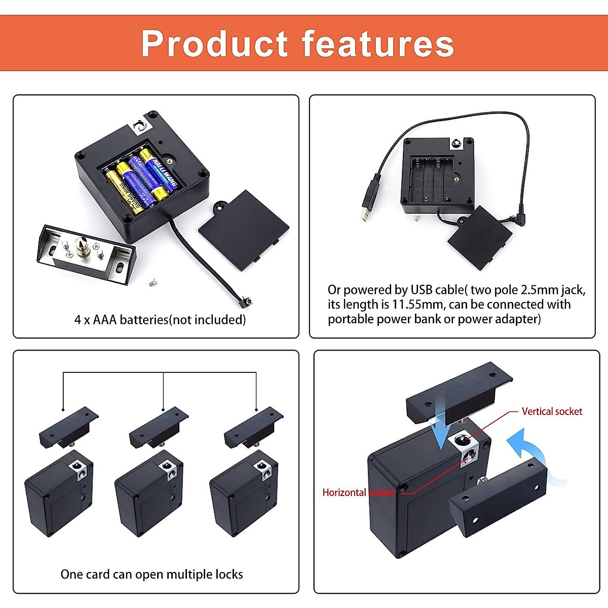 CODACE Electronic DIY Cabinet Lock, Smart NFC RFID Lock with Slide Latch for Double Hidden Door Cabinet Drawer Wooden Cupboard