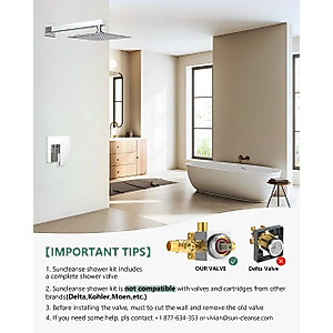 SunCleanse Shower Faucet Set with Valve, 8 Inch Square Shower Head and Handle Set, Single Handle Shower Trim Kit with Extra Long Shower Arm, Polished Chrome