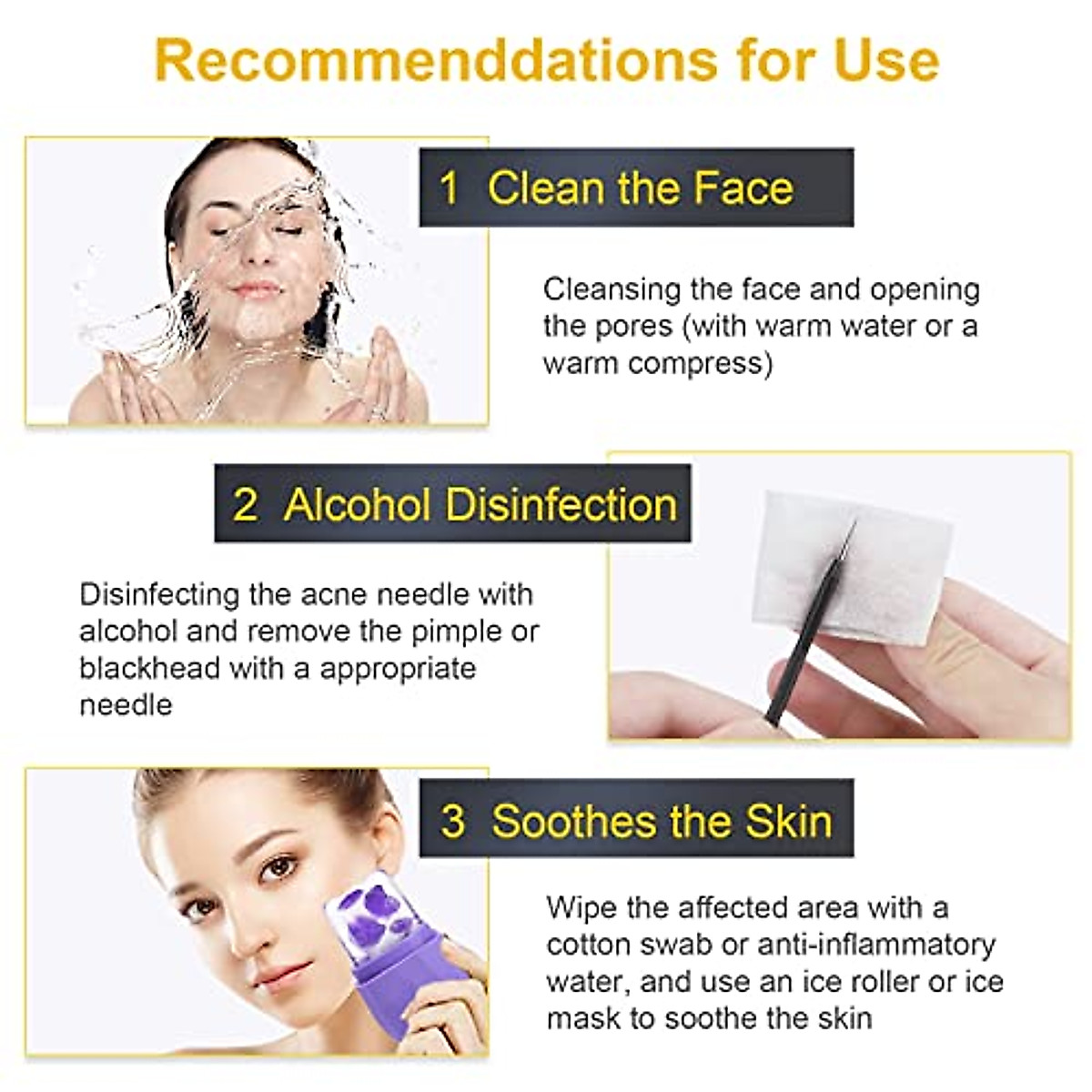 Pimple Popper Tool Kit, IUMAKEVP 15 PCS Professional Stainless Steel Blackhead Remover Comedone Extractor Tools for Removing Pimples, Blackheads, Zit on Face - Acne Removal Kit with Metal Case (Black)