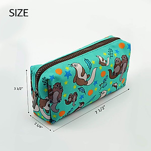 LParkin Otters Pencil Case Canvas Pen Bag Pouch Cute Stationary Case Makeup Cosmetic Bag Gadget Box