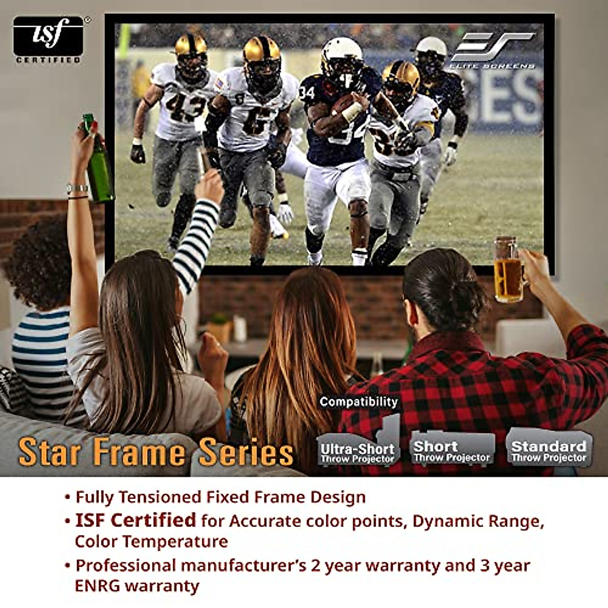 Elite Screens Star Frame Series, 120-INCH 16:9, Fixed Frame Home Movie Theater Projector/Projection Screen, 8K / 4K Ultra HD 3D Ready, SF120HW2