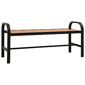 Tidyard Patio Bench, WPC Seat Park Bench, Wooden Outdoor Bench Chair Steel Legs Brown and Black for Garden Entryway Yard Porch Backyard 49 x 15.9 x 22.2 Inches (W x D x H)