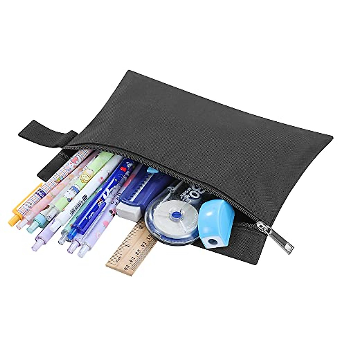 EZEKMAF Zipper Pencil Bags, 2 Pc Pen Pouches, 9 By 6.7 Inch 600D Oxford Fabric Water Resistant Markers Eraser Zippered Bag Pouch, Office School Suppliers, Cosmetic, Makeup Small Tools Bulk, Black.