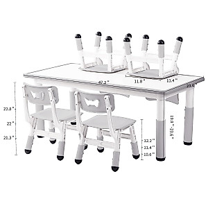 JIAOQIU Kids Table and Chairs, Kids Table (6 Chairs) Kids Table and Chair Set, Toddler Table and Chairs, Kids Table and Chair Set 5-8 Year Old with 4 Leg Covers +12 Color pens