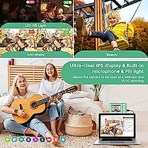 RUAHETIL Digital Camera, Autofocus FHD 1080P 48MP Kids Vlogging Camera with 32GB Memory Card, 2 Charging Modes 16X Zoom Compact Camera Point and Shoot Camera for Kids Teens (Green)