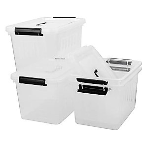 CadineUS 4-Pack Clear Plastic Storage Boxes, 12 L Storage Bin with Lid