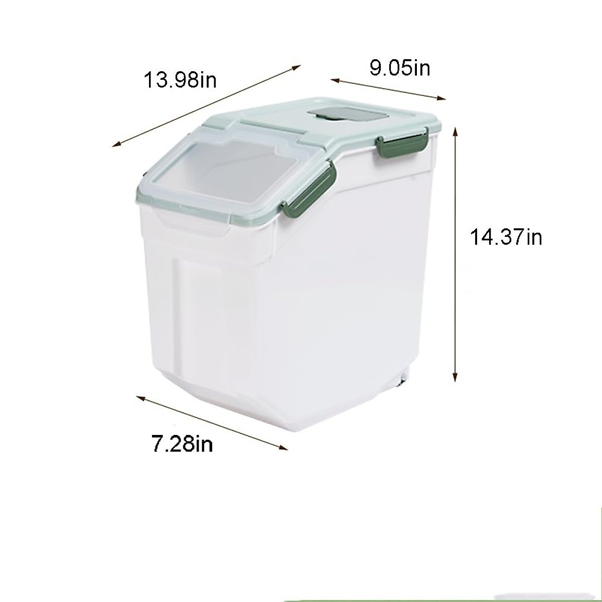 Begino Large Flour Storage Container Bin 25lb, Airtight Rice Storage Containers with Wheels Seal Locking Lid, BPA Free with Measuring Cup&Scoop for Flour, Rice, Grain(Green)