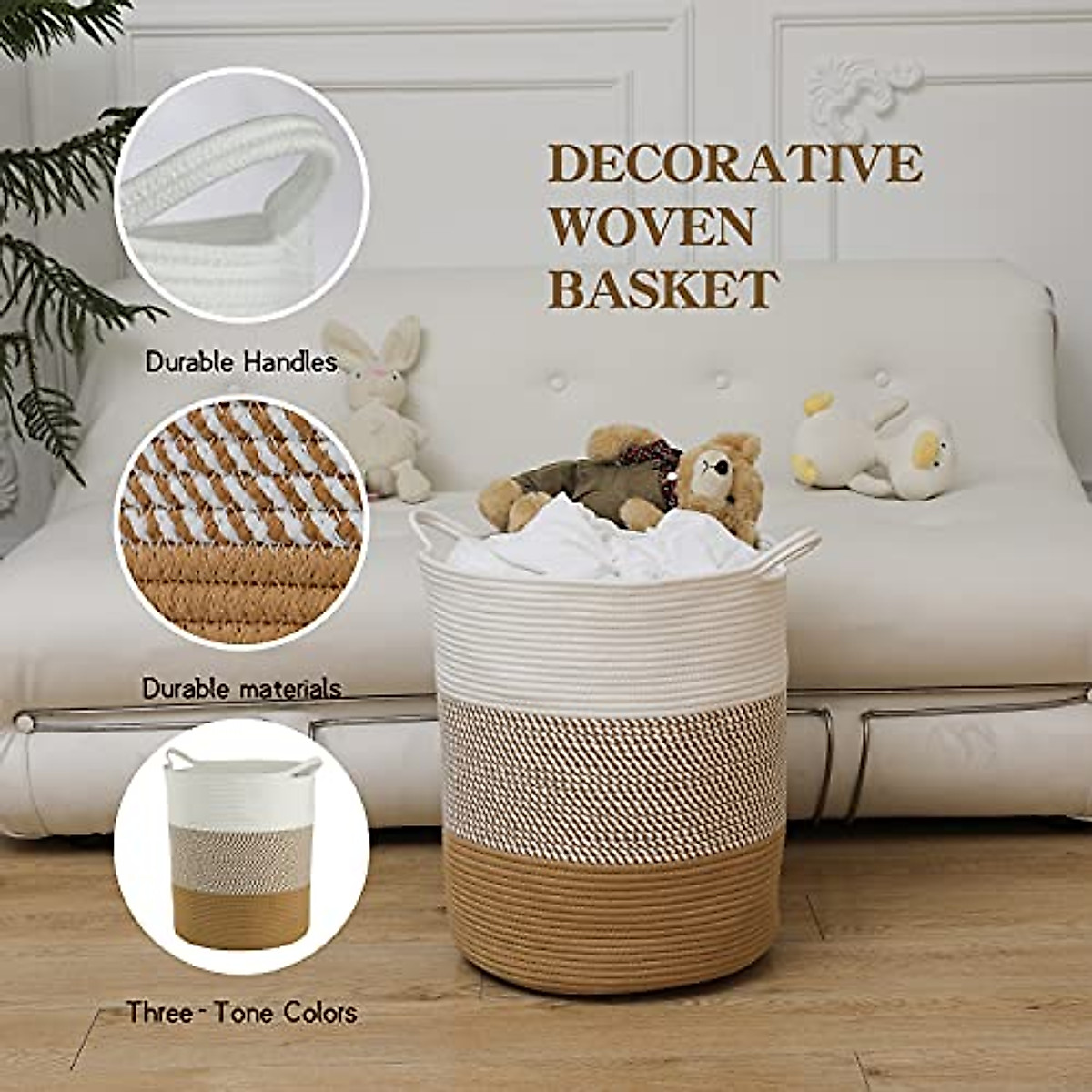 ZLG Cotton Rope Basket 14.15x18.1x15.94Inch Baby Laundry Basket Toy Storage Basket large baskets for blankets