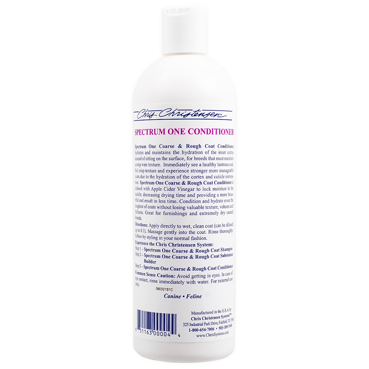 Chris Christensen Spectrum One Dog Conditioner, Coarse and Rough Coat, Groom Like a Professional, Repairs and Protects, Maintains Inner Cortex Hydration, Made in The USA, 16 oz